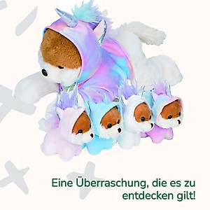 PixieCrush Unicorn Stuffed Animals for Girls Ages 3-8 - Mommy Dog Unicorn with 4 Unicorns Puppies - Magical Dog Pillow Plushie - Enchanting Puppy Surprise Toys