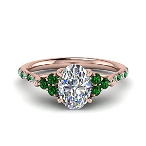JewelryGift Oval Shaped Petite Cathedral Diamond Ring Rose Gold Plated Created Emerald Oval Shape Green Color Petite Engagement Rings Cathedral Setting in Size 11 Fashion Jewelry