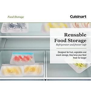 Cuisinart Reusable Food Storage Bags, 12 Pack Gray - Resealable Bags for Food, Leftovers, & Snacks to Store, Freeze or Refrigerate - BPA Free Flat Freezer Bags - Includes Small, Medium & Large
