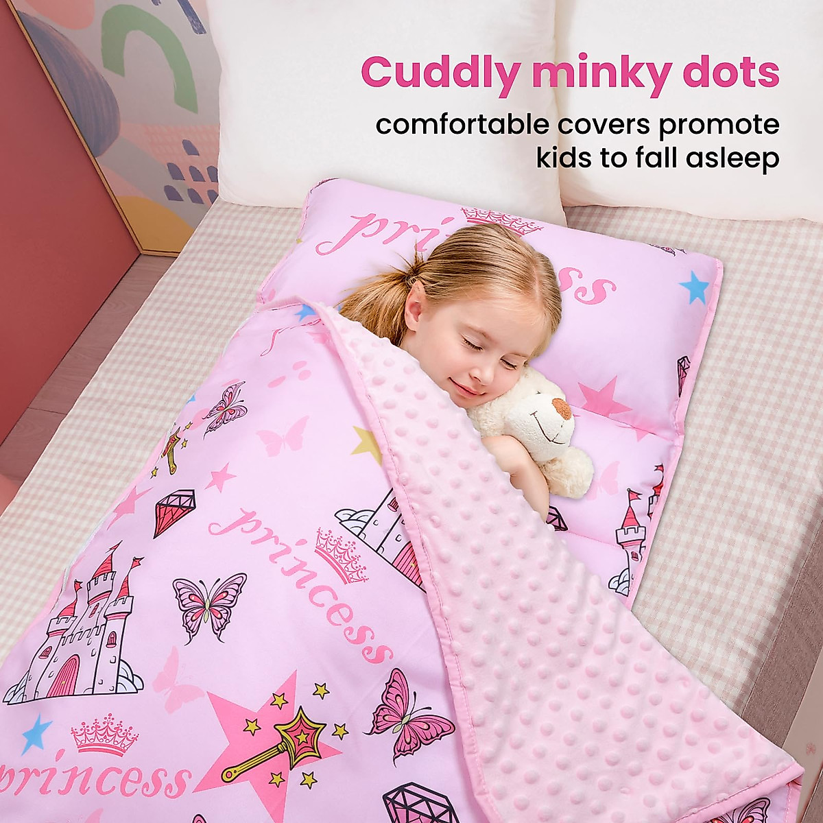 Kids Sleeping Bag Nap Mat with Removable Pillow and Blanket,Extra Thick Large 2 in 1 Slumber Bags for Boys Girls,Toddler Nap Mat for Preschool Daycare Travel Camping