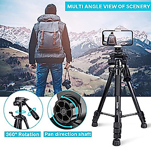 Torjim 60” Camera Tripod with Carry Bag, Lightweight Travel Aluminum Professional Tripod Stand (5kg/11lb Load) with Wireless Remote for DSLR SLR Cameras Compatible with Phone-Black