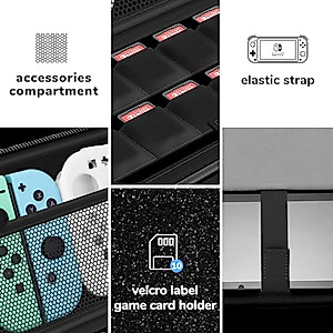 homicozy Glitter Carrying Case Compatible with Nintendo Switch OLED & Switch Console,Black Protective Hard Travel Case Shell Pouch for Nintendo Switch Console/Accessories,Switch Gaming Case for Girls