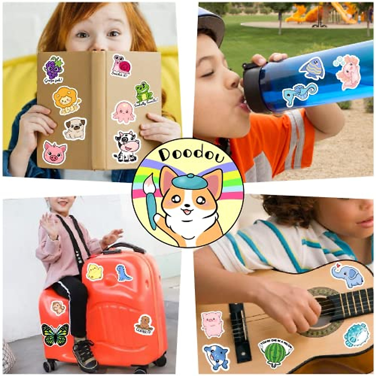 Doodou 200 PCS Animal World Stickers for Laptop, Water Bottles, macbooks, Computer... Perfect for Kids, Teens (Vinyl and Waterproof) (200