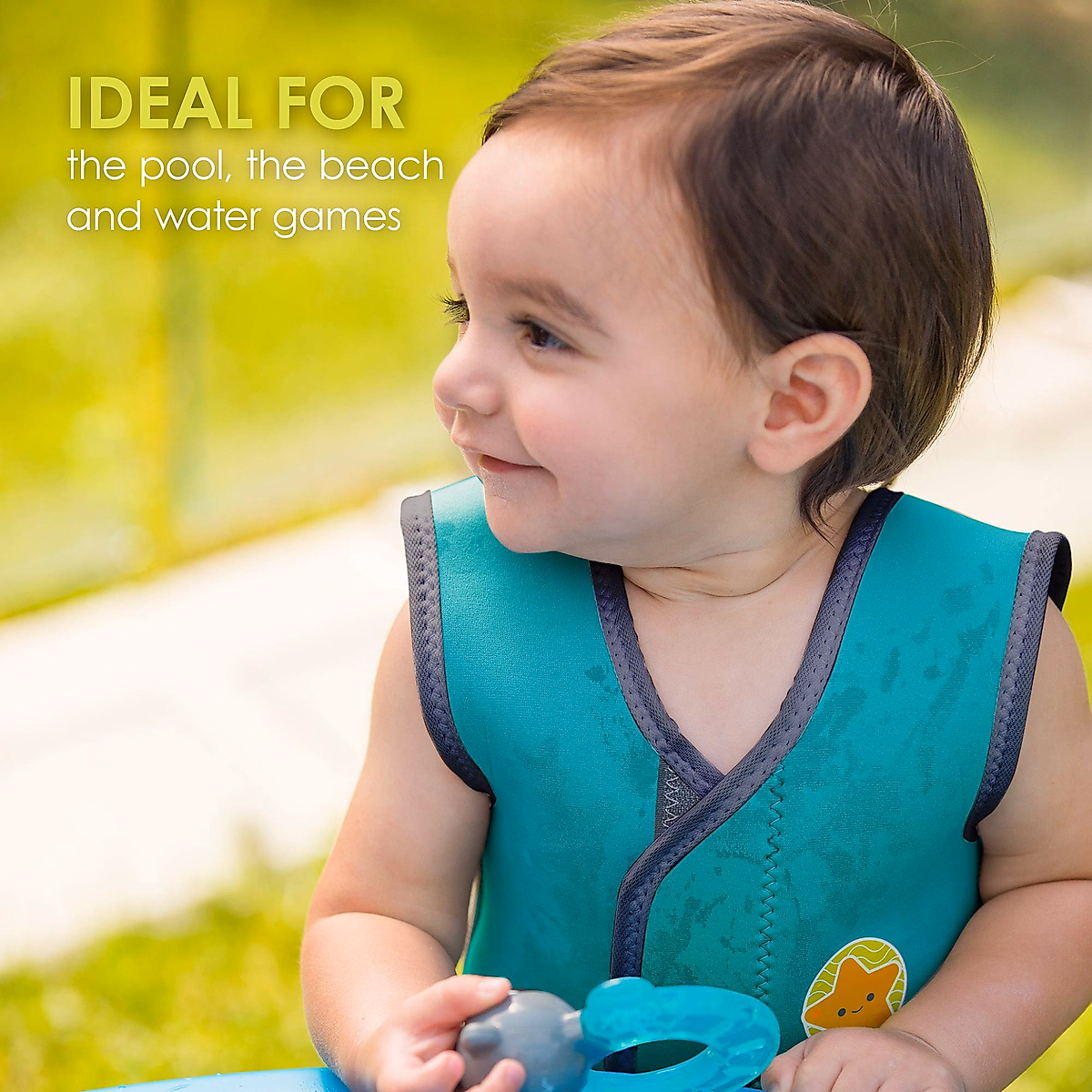 bblüv Wräp Kids Wetsuit Swim Vest - Warm Neoprene Baby and Toddler Swim Vest for Boys and Girls, with Velcro Adjustment, SPF Protection and Carrying Bag (Aqua, Medium)