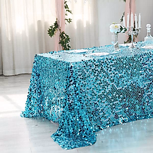 Tableclothsfactory 90X156 Turquoise Premium Big Payette Sparkly Sequin Rectangle Tablecloth for Wedding Party Kitchen Dining Catering