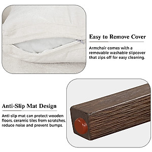 LIADTOP Mid Century Modern, Velvet Upholstered Accent Rubber Wood Frame,Comfy Reading Chair for Bedroom,Single Armchair for Living Room Office Apartment,White