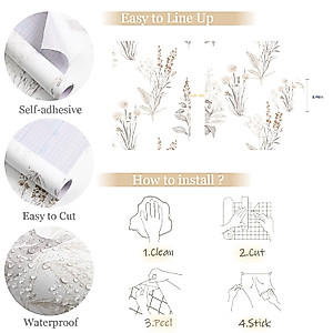 Orainege Peel and Stick Wallpaper Beige Floral Wallpaper Boho Contact Paper 15.7in x118.1in Self Adhesive Removable Wallpaper for Bathroom Bedroom Cabinets Decor