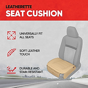 Motor Trend Seat Covers for Cars Trucks SUV, Faux Leather Beige Padded Seat Covers with Storage Pockets, Premium Interior Car Seat Cover, 2 x Front Seat Covers