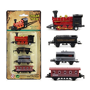 Mini Alloy Retro Steam Train Toy Kit Die-Cast Pull Back Simulation Steam Train Model Toys for 3 4 5 6 Years Old Kids Boys and Girls 8PCS