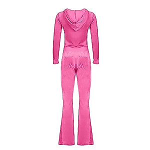 plus size 2 piece outfits for women Lounge Sets for Women Zip Up Casual 2 Piece Pant Sets Long Sleeve Hooded Sweatshirts Comfy Velvet Fashion Outfits Pink XL