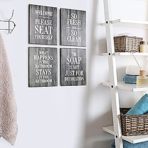 Excello Global Products Wooden Bathroom Humor Signs : Decor for Home, Restaurant, or Business - 8x10 Inches - Ready to Hang - Dark Gray - (Pack of 4, Assortment 1)