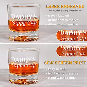 Gifts for Dad Men Valentines Day, Daddy's Sippy Cup Whiskey Glass, Funny Birthday Gag Dad Husband Gifts Ideas from Daughter Son Kids, Stocking Stuffers, Bourbon Scotch Gifts for Expecting Father