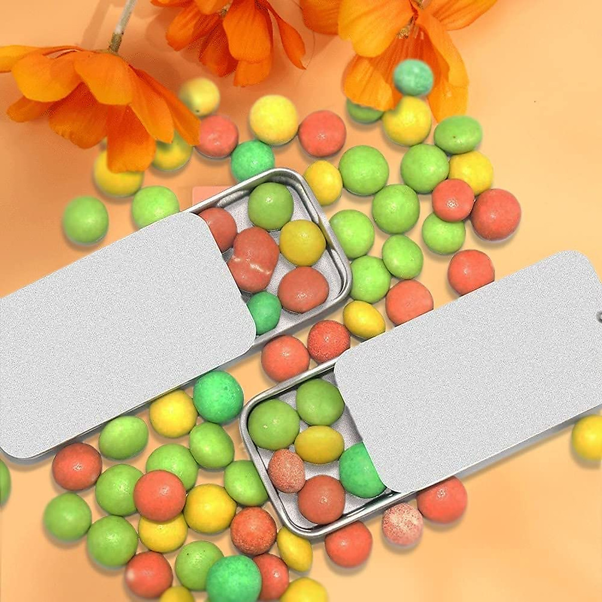 Mini Iron Box, Rectangular Storage Box Tinplate Push Case Portable Jewelry Container, Metal Candy Box Empty Tins Home Organizer(60x34x11mm,white)