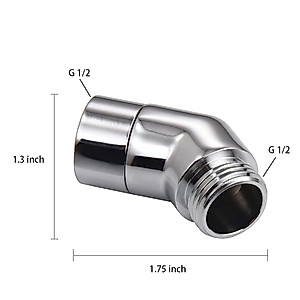 Carvedexquisitely Modern Copper Showerhead Elbow Adapter, 135 Degree Chrome, G1/2" Female and Male