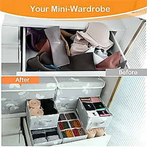 EASEVE Sock Underwear Drawer Divider - Closet Organizers and Dresser Organizer Wardrobe Clothes Box Storage Bins with Lid for Bra, Leggings, Shirt, Panty (1 Pack, Grey)