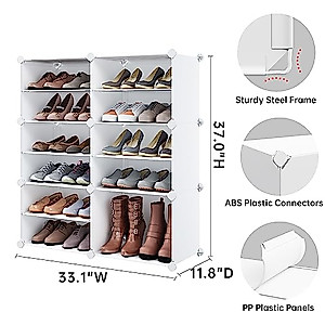 MAGINELS Shoe Rack, 24 Pair Shoe Organizer Cubby, 6 Tier Shoe Storage Cabinet, Plastic Shoe Shelf for Closet, Entryway, Garage, Hallway, Bedroom, White