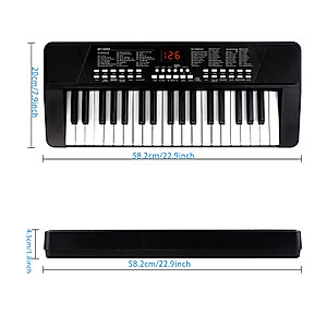 M SANMERSEN Piano Keyboard for Beginners, 37 Keys Built-in 1200mA Rechargeable Battery Electronic Piano Keyboard Portable Music Piano Keyboard with Mic LED Screen Teaching Gift for Beginners, Black