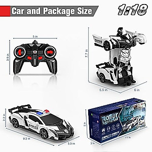 BLUEJAY Transform Rc Cars for Boys 4-7 8-12, 2.4Ghz 1:18 Scale Remote Control Car Transforming Robot, One-Button Deformation 360° Rotation and Drift Car Toy Gifts for Boys 3-5 (White)