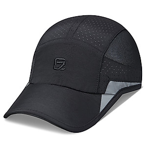 GADIEMKENSD Running Hat, Mens Outdoor Hat Unstructured Baseball Cap UPF 50 UV SPF Exercise Run Caps Reflective Breathable Light Sun Hats Quick Dry Mesh Summer Sports Hat Cap Men Woman Under 10 Black