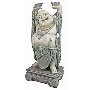 Design Toscano Jolly Hotei Laughing Man Asian Decor Indoor/Outdoor Garden Statue, 26 inches tall, Cast Stone Resin, Two Tone Stone Finish