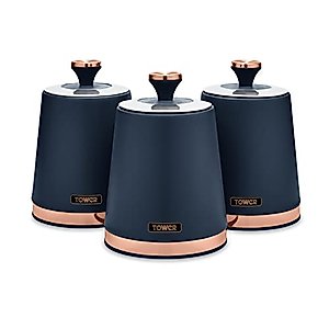 Tower T826131MNB Cavaletto Set of 3 Storage Canisters for Tea/Coffee/Sugar, Steel, Midnight Blue and Rose Gold