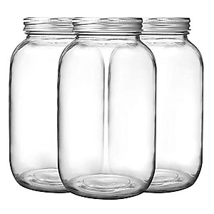3 Pack Mason Jars 64 oz Wide Mouth with Lid and Band, Half Gallon, Airtight Lids , Clear, Glass (Set of 3)