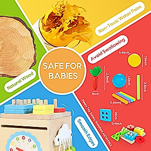 JUSTWOOD Montessori Toys for 1 2 3 Years Old Kids, 8-in-1 Wooden Play Kit Includes Object Permanent Box, Sensory Learning Activity Cube, Bonus Stacking & Sorting Toy, Gift for Toddlers Age 12+ Months
