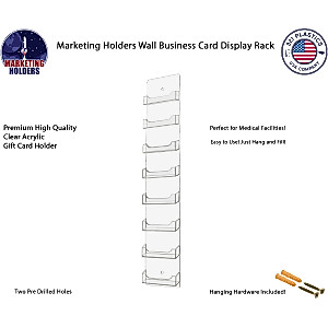 Wall Business Card Holder with Hanging Hardware for 3.5" x 2" Gift 8 Slot Card Card Rack Retail Stores or Salon Multi Pocket Clear Acrylic One Piece by Marketing Holders