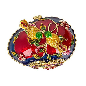QIFU Hand Painted Enameled Faberge Egg Style Decorative Hinged Jewelry Trinket Box Unique Gift For Home Decor