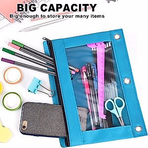 TOPWOOZU Pencil Pouch 3 Ring, Zipper Pencil Pouches Case Binder Cosmetic Bag Black 2 Pack