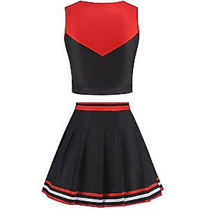 GRAJTCIN Cheerleader Costume for Women Cheerleading Uniform School Girls Dress Teenager Cheer Outfit Halloween Costume (XXS, Black)