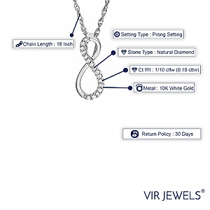 Vir Jewels 1/10 cttw Diamond Pendant, Diamond Infinity Pendant Necklace for Women in 10K White Gold with 18 Inch Chain, Prong Setting