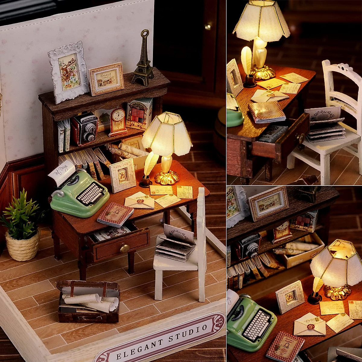 TuKIIE DIY Miniature Dollhouse Kit with Furniture, 1:24 Scale Creative Room Mini Wooden Doll House Plus Dust Proof for Kids Teens Adults(Elegant Studio)