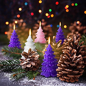 Ziliny 5 Pcs Christmas Tree Shaped Candles Advent Candles 4 Inches Purple Pink White Christmas Scented Candles Advent Votive Candle for Christmas Holidays Churches Home Celebration Party Decor