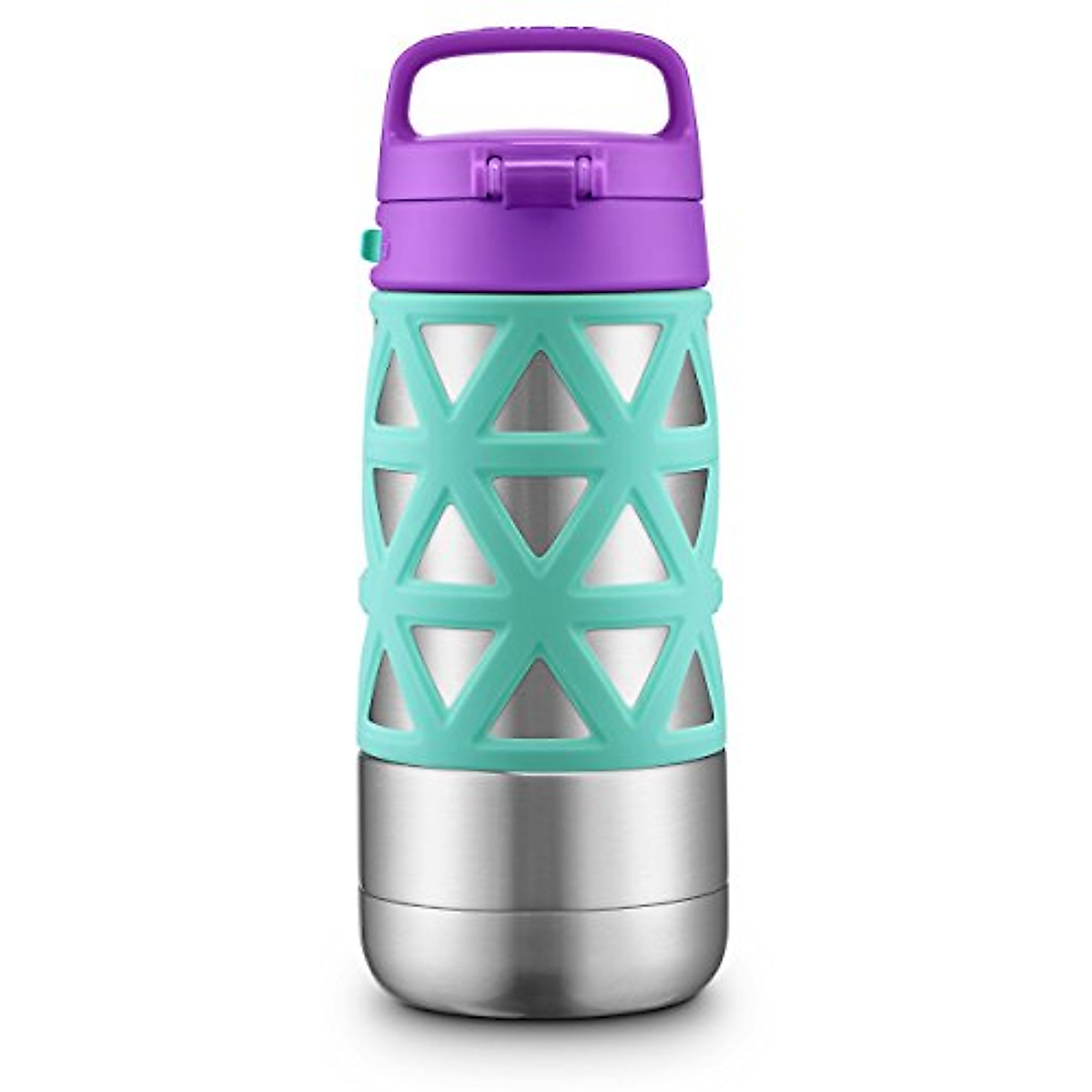 Ello Max Vacuum Insulated Stainless Steel Kids Water Bottle with Silicon Sleeve, 12 oz, Mint/Purple