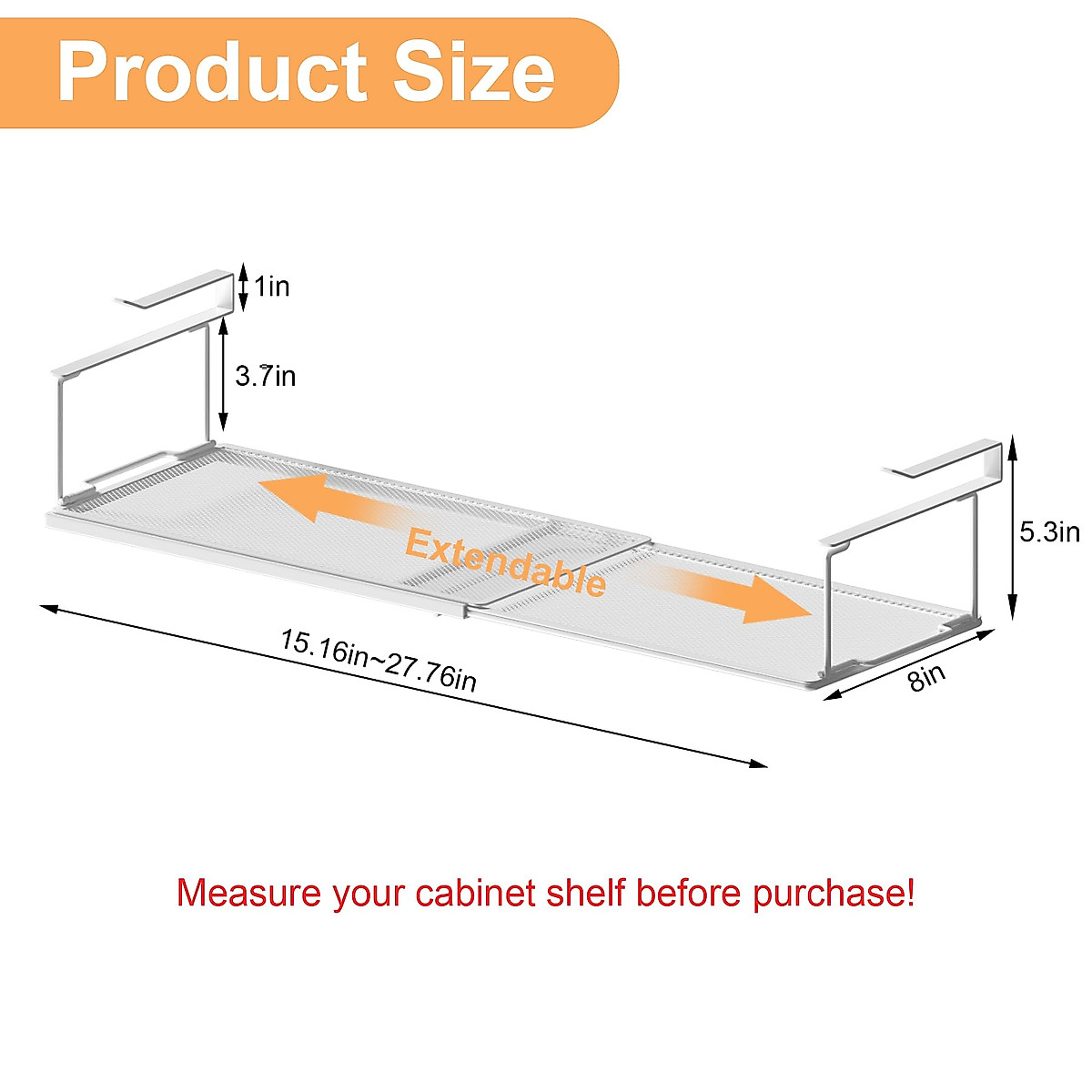 YOLOPARK Under Shelf Organizer, Extendable Under Shelf Storage for Pantry Cabinet, Laundry Room, Shoe Bench, Closet