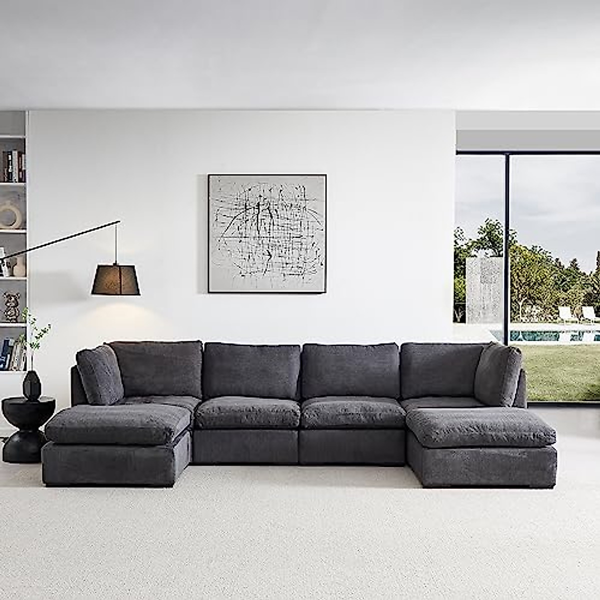 Free Combination Modular Sectional Sofa with Movable Ottoman, U Shaped Down Filled Upholstery Corner Couch with Pillow Backs, Comfy Convertible Cloud Sofa&Couch Bed for Living Room Furniture Sets