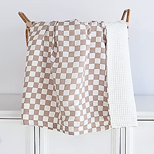 LifeTree Waffle Baby Blankets Neutral, Muslin Checkered Swaddle Blankets for Boys Girls, 2 Layers Crib Stroller Blanket Receiving Blankets with Muslin Front and Waffle Backing Infant Newborn