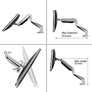 Monitor Mount Full Motion Monitor Arm Stand, Height Adjustable Computer Monitor Riser with Gas Spring, C Clamp, Cable Management for 10-34 inches,13.2-33 lbs LCD Screens