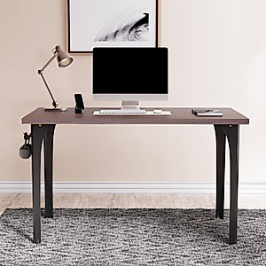 DINIAL Home Office Computer Desk 35.4 inch Gaming Desk, Modern and Minimalist Home Office Desk, Home Office Desks, Study Desk, Craft Table Black Metal Designed Frame, Dark Brown Board Color.