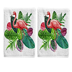 ALAZA Pink Flamingo Hand Towels for Bathroom Set of 2 Fingertip Towel Face Towel, 100% Cotton Soft Absorbent Tropical Decorative Bath Towels 15.5x29.5 inch