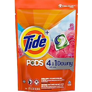 Tide PODS Downy HE Turbo Laundry Detergent Pacs, April Fresh Scent, 32 Count Bag