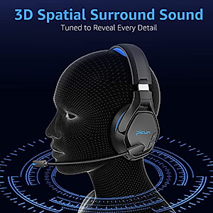 Picun PG-01 Wireless Gaming Headset for PC, PS5, PS4, MacBook, 2.4Ghz Bluetooth Gaming Headphones with Microphone for Laptop, Computer, 3D Surround Sound - Dynamic EQ Driver - Soft Memory Earmuffs