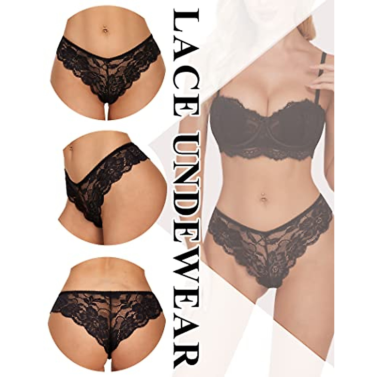 Avidlove Women Tangas Lingerie 4 Pack Lace Hipster Panties Sexy Bikini Underwear Multicolor 3 M