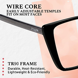 JFXQDR 2 Pack Women's Oversized Blue Light Blocking Glasses, Trendy Cat Eye Computer Gaming Eyeglasses Anti Eyestrain & UV Glare RF6204 (Black + Clear Cateye Frame)