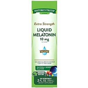 Liquid Melatonin Drops | 10 mg | 2 Fl oz Maximum Strength for Adults | Berry Flavor | Vegetarian, Non-GMO, Gluten Free | by Nature's Truth