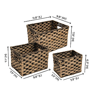 Decocoon Wicker Baskets 3 Pack, Rectangular Basket, Rattan Storage Basket, Wicker Basket with Handle, Wicker Storage Basket, Pantry Baskets Storage, Woven Baskets for Storage, Seagrass Storage Baskets