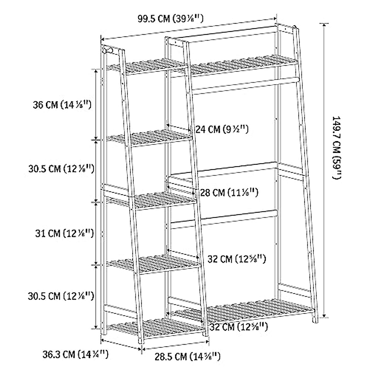 WTZ Clothes Rack, Bamboo Garment Rack with Shelves, Clothing Rack for Hanging Clothes, Freestanding Closet Organizer for Living Room Bedroom Entryway Bathroom Office, CR-538 Black