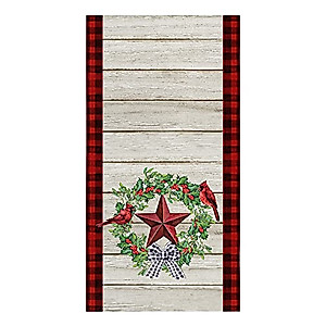 Yun Nist Kitchen Dish Towels,Xmas Western Star Cardinal Soft Microfiber Dish Cloths Reusable Hand Towels,Holly Berry Farm Plank Red Buffalo Plaid Washable Tea Towel for Dishes Counters 1 Pack