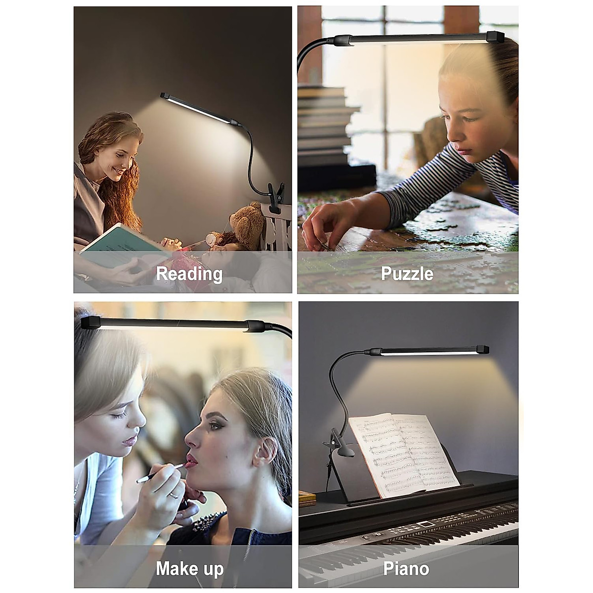 LED Desk Lamp Dimmable Eye Care Reading Light 3 Color Changing 10-Level Brightness Mental Flex Clamp Lamp Clip On Light LED Table Light (Black)